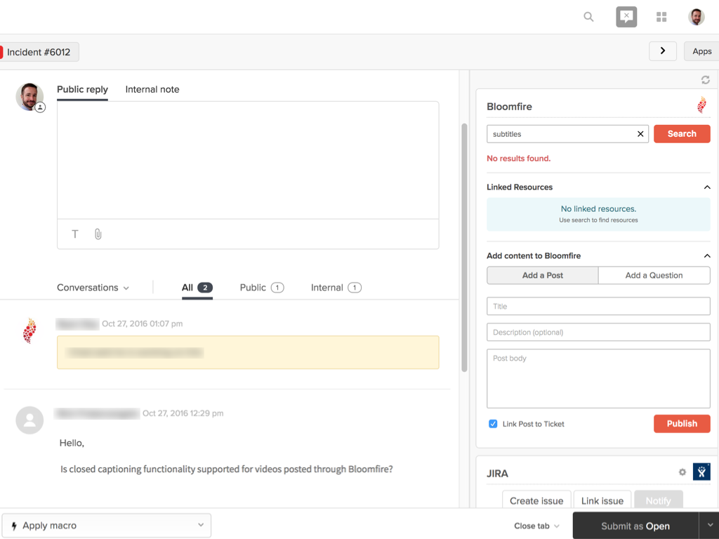 Bloomfire App Integration with Zendesk Support